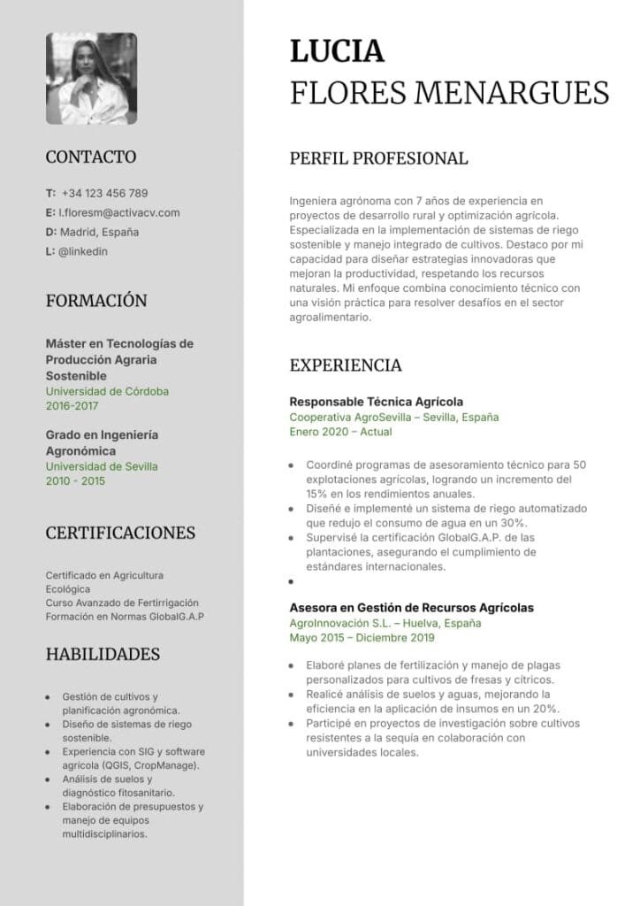 Currículum de Ingeniero agrónomo: Ejemplo de CV + Guía 2025 Currículum de Ingeniero agrónomo: Ejemplo de CV + Guía 2025