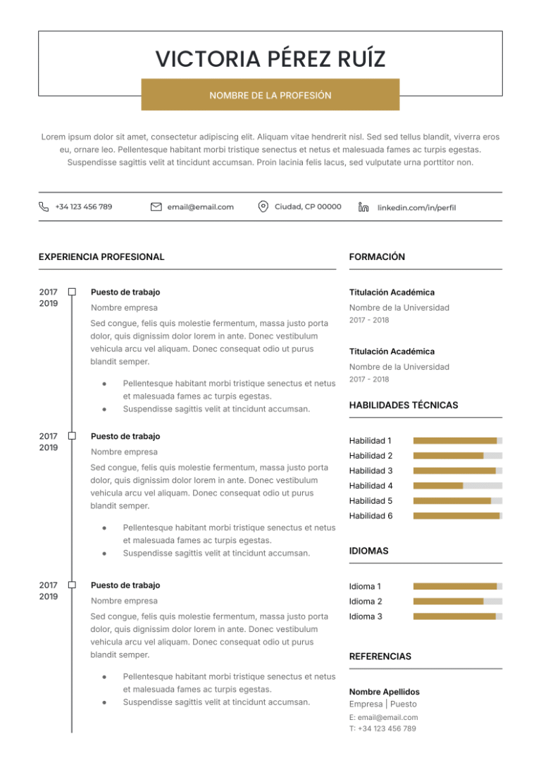 Currículum minimalista sin imagen y diseño limpio en dos columnas • Activacv
